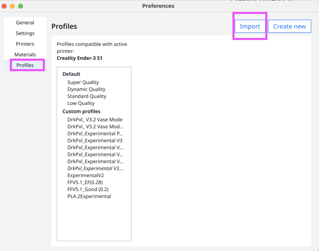 Ender 3 S1 3D Printer Profiles
